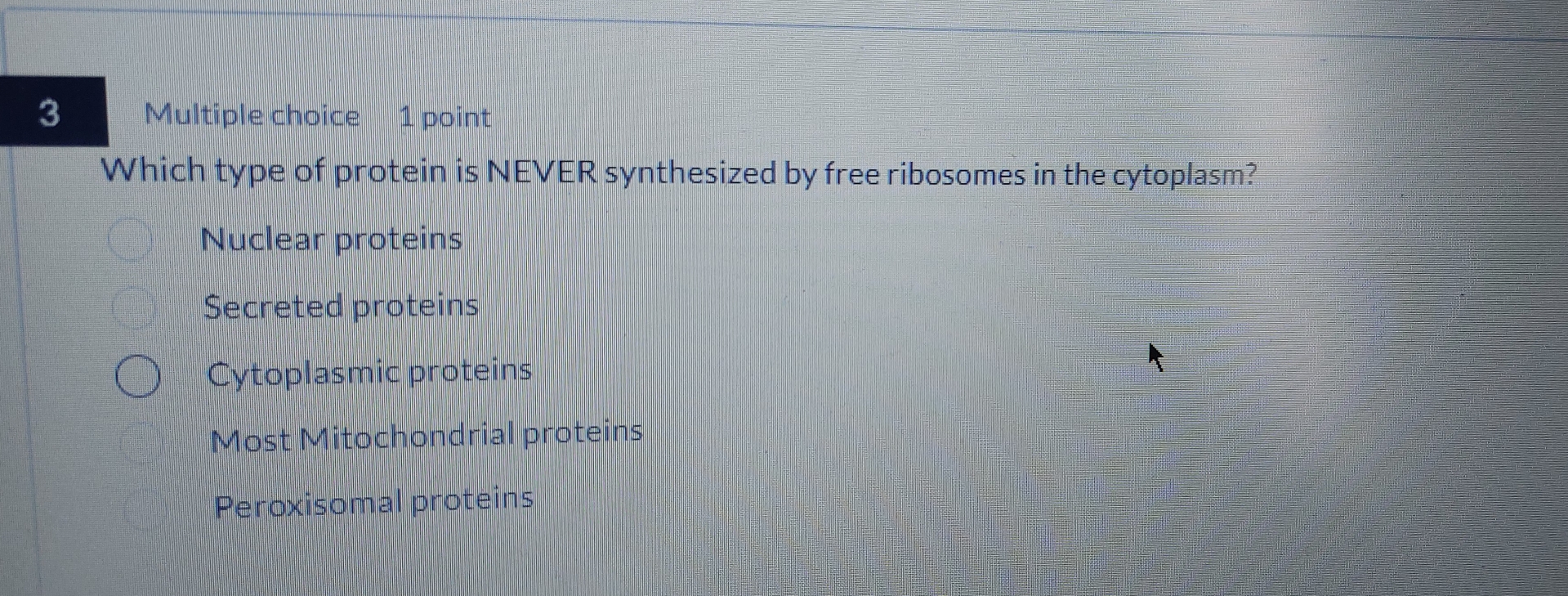Solved 3Multiple choice1 ﻿pointWhich type of protein is | Chegg.com
