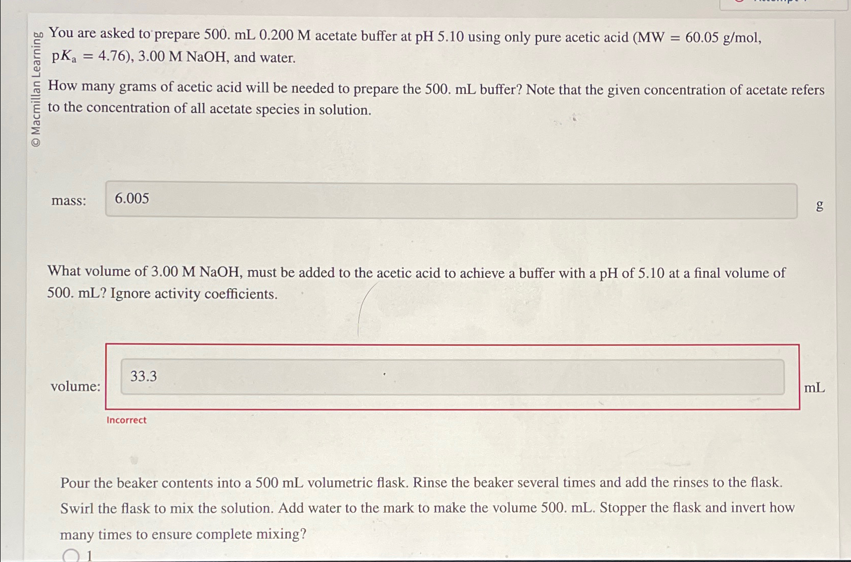 Solved You are asked to prepare 500.mL0.100M ﻿acetate buffer | Chegg.com