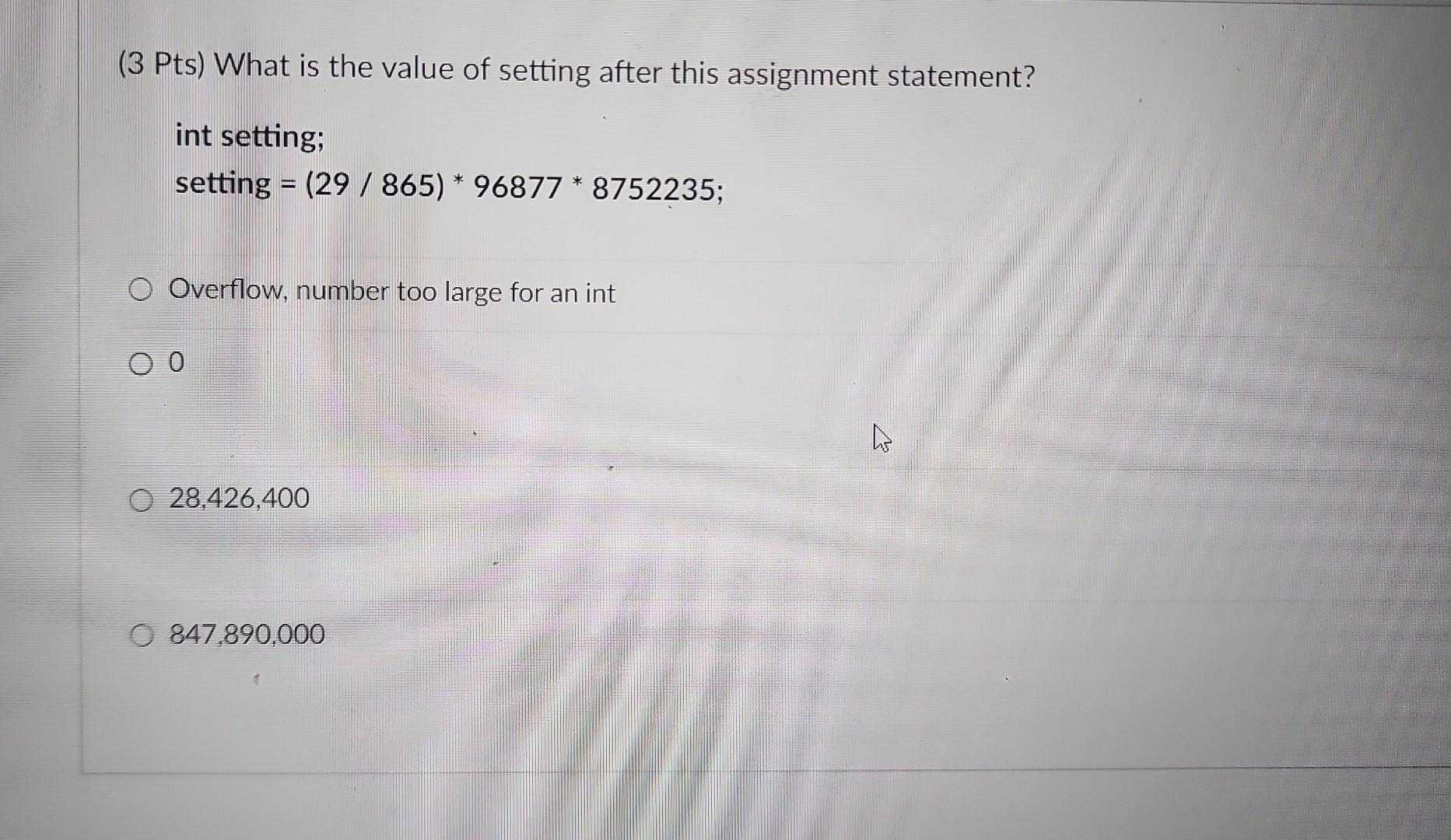 Solved (3 Pts) What is the value of setting after this | Chegg.com