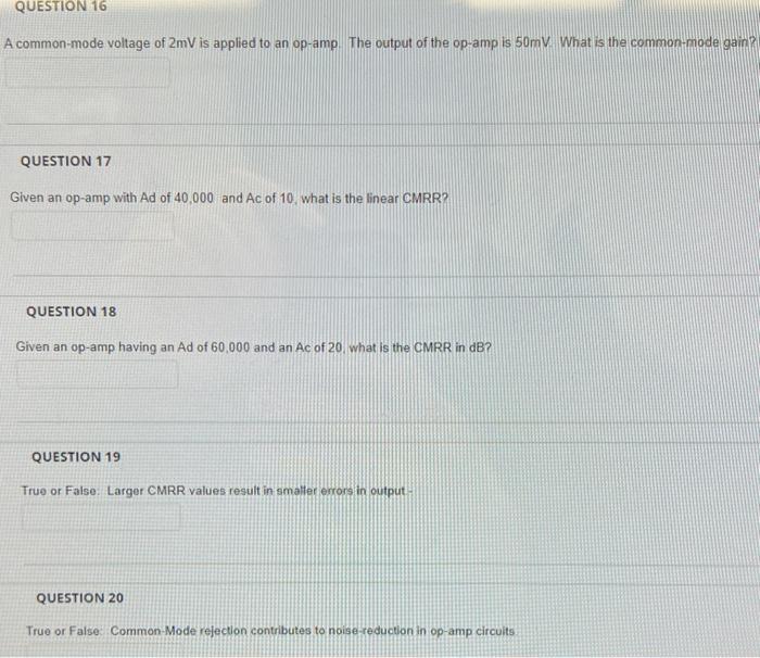 Solved A common-mode voltage of 2mV is applied to an op-amp. | Chegg.com