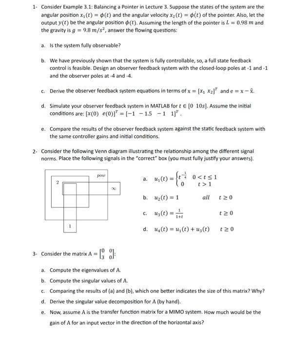 Solved 1- Consider Example 3.1: Balancing a Pointer in | Chegg.com