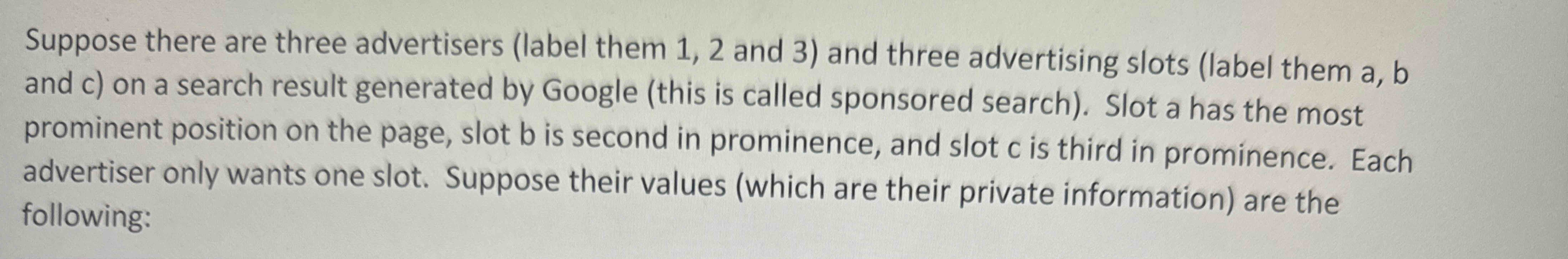 Solved Suppose there are three advertisers (label them 1, 2 | Chegg.com