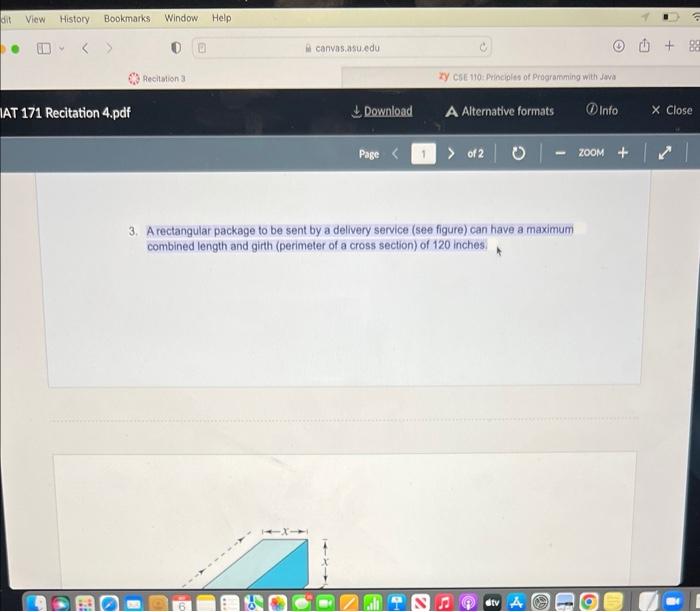 Solved 3. A rectangular package to be sent by a delivery | Chegg.com