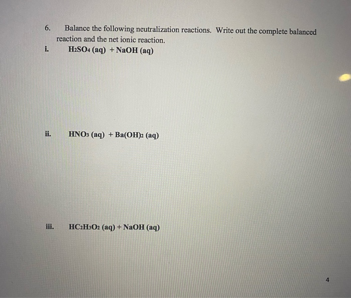 Solved 6. Balance the following neutralization reactions. | Chegg.com