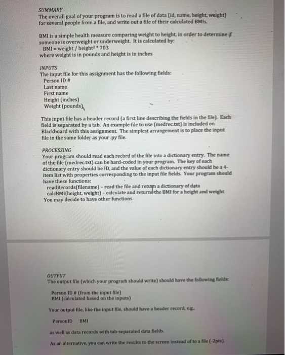 Solved SUMMARY The overall goal of your program is to read a | Chegg.com