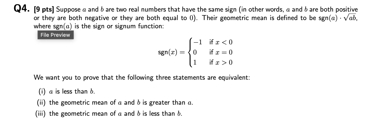 Solved Q4. [9 ﻿pts] ﻿Suppose a and b ﻿are two real numbers | Chegg.com