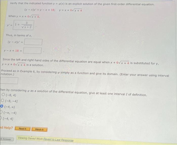 Solved Verify That The Indicated Function Y X Is An