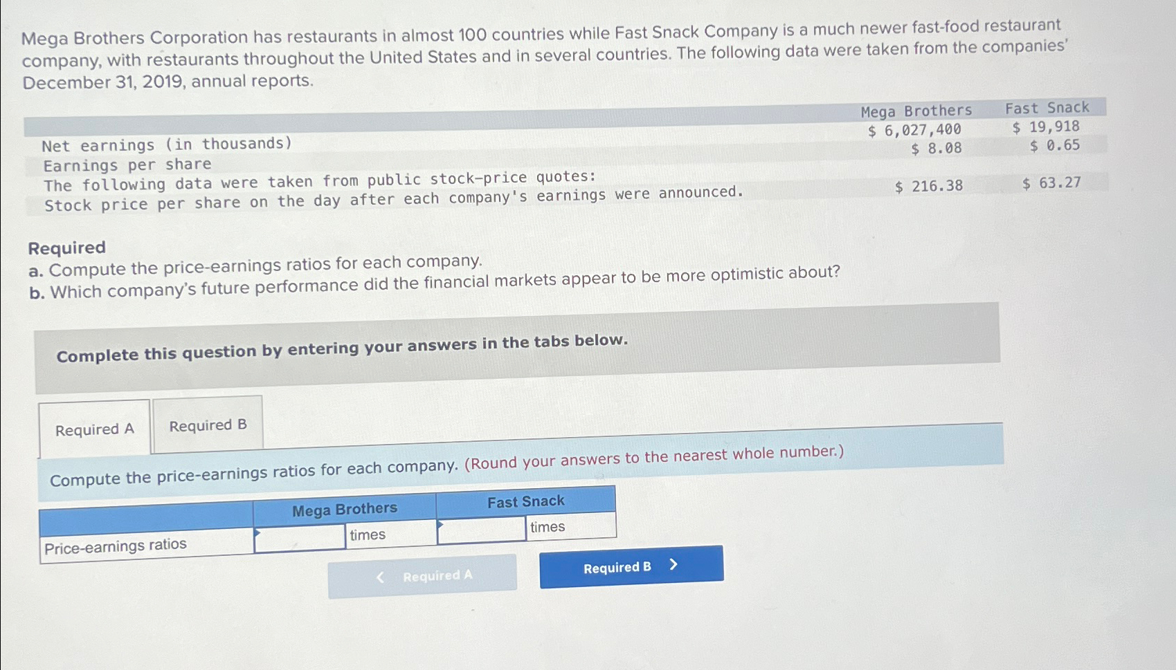 Solved Mega Brothers Corporation has restaurants in almost | Chegg.com