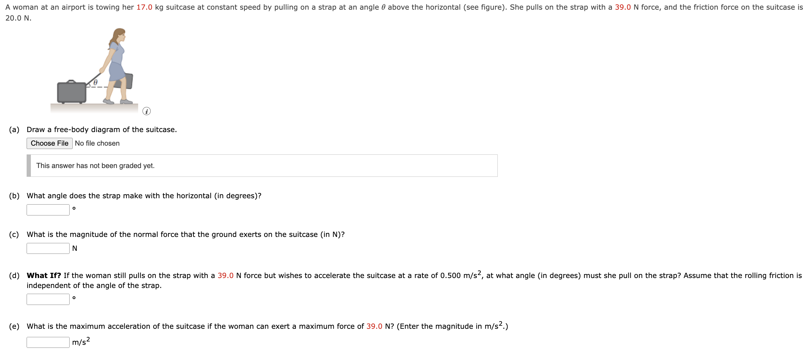 Solved 20.0N.(a) ﻿Draw a free-body diagram of the suitcase.] | Chegg.com