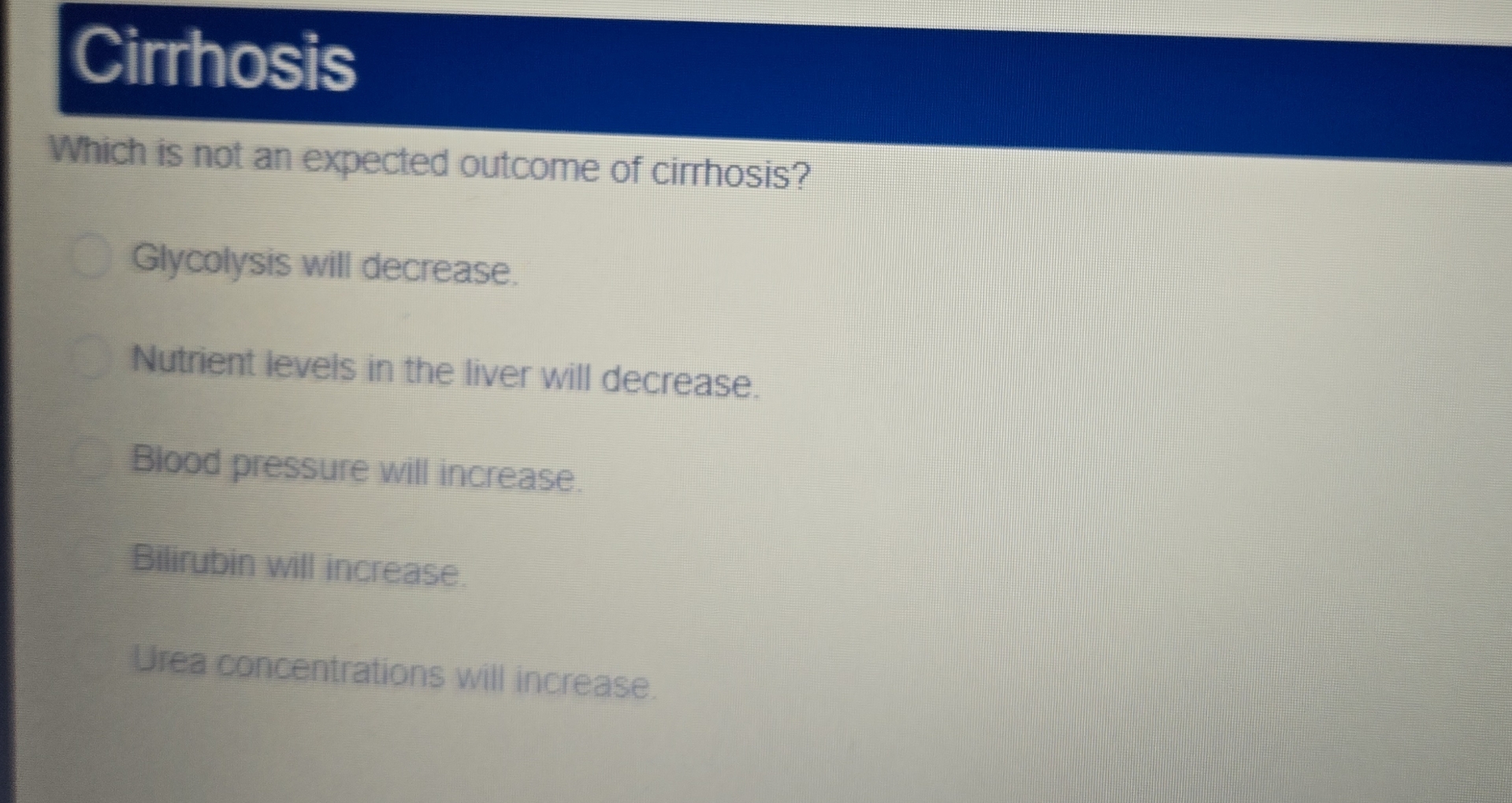 Solved CirrhosisWhich is not an expected outcome of | Chegg.com