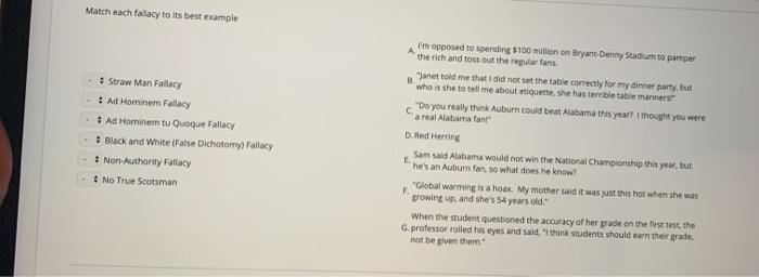 Solved Match each fallacy to its best example • Straw Man | Chegg.com