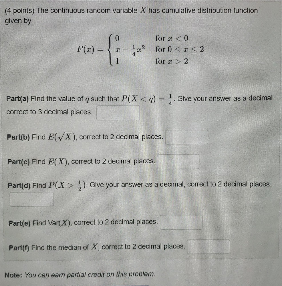 Solved (4 points) The continuous random variable X has | Chegg.com