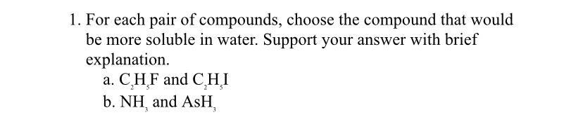 Solved For each pair of compounds, choose the compound that | Chegg.com