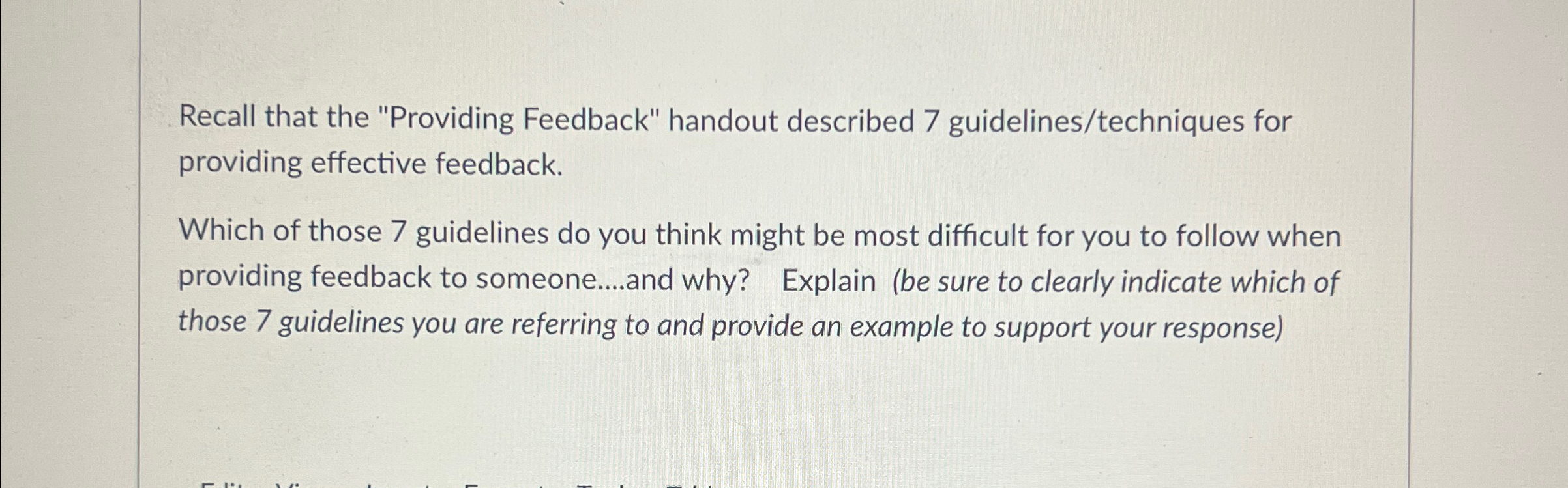 Solved Recall that the "Providing Feedback" handout | Chegg.com