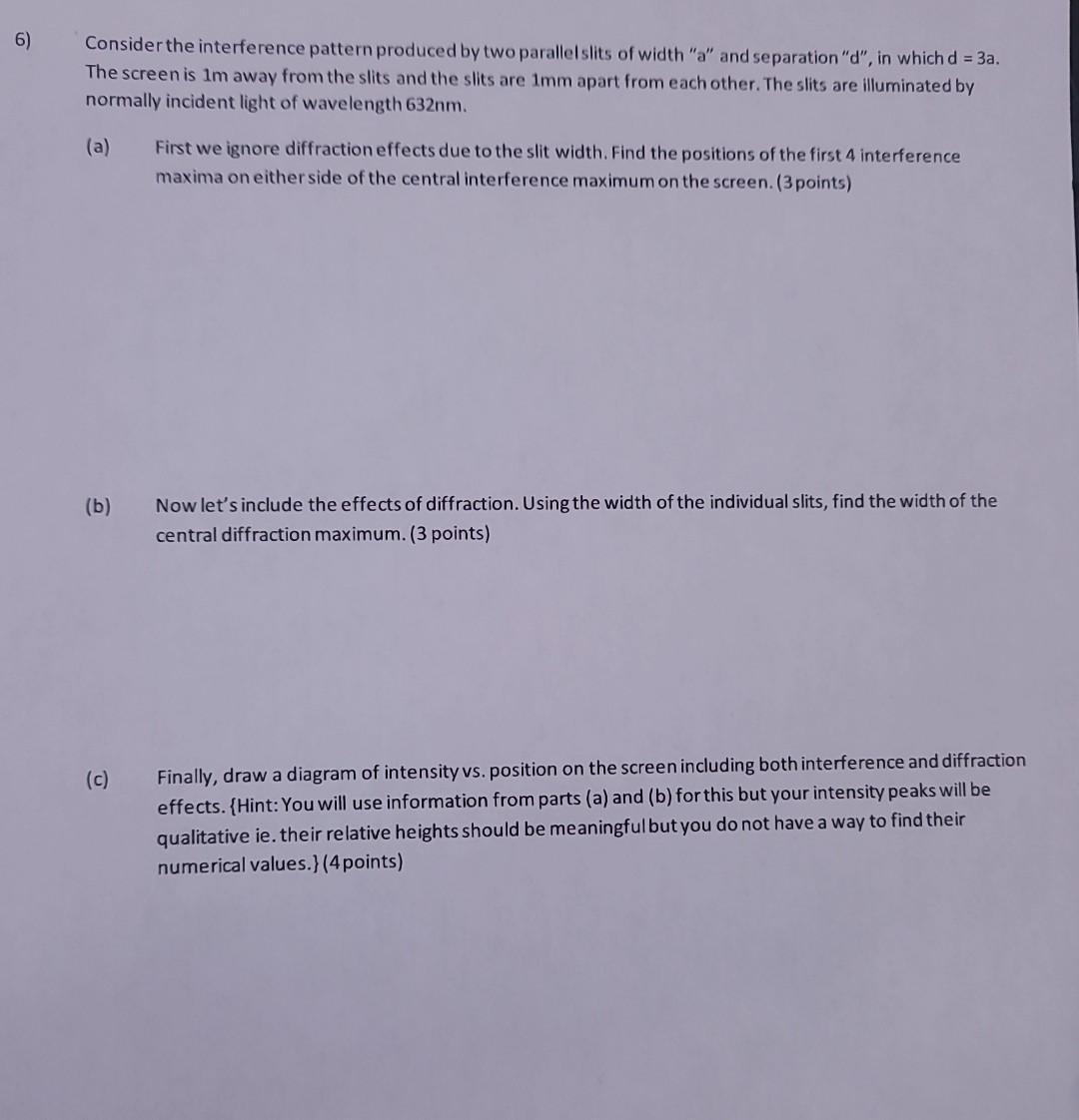 Solved Consider the interference pattern produced by two | Chegg.com