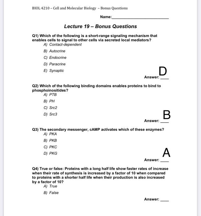 Solved BIOL 4210 - Cell and Molecular Biology - Bonus | Chegg.com