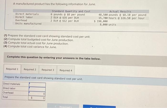 Solved A manufactured product has the following information | Chegg.com