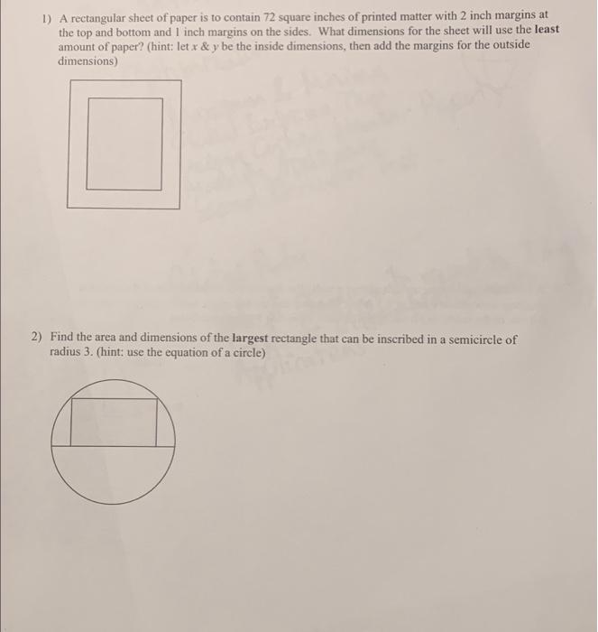 Solved 1) A rectangular sheet of paper is to contain 72 | Chegg.com