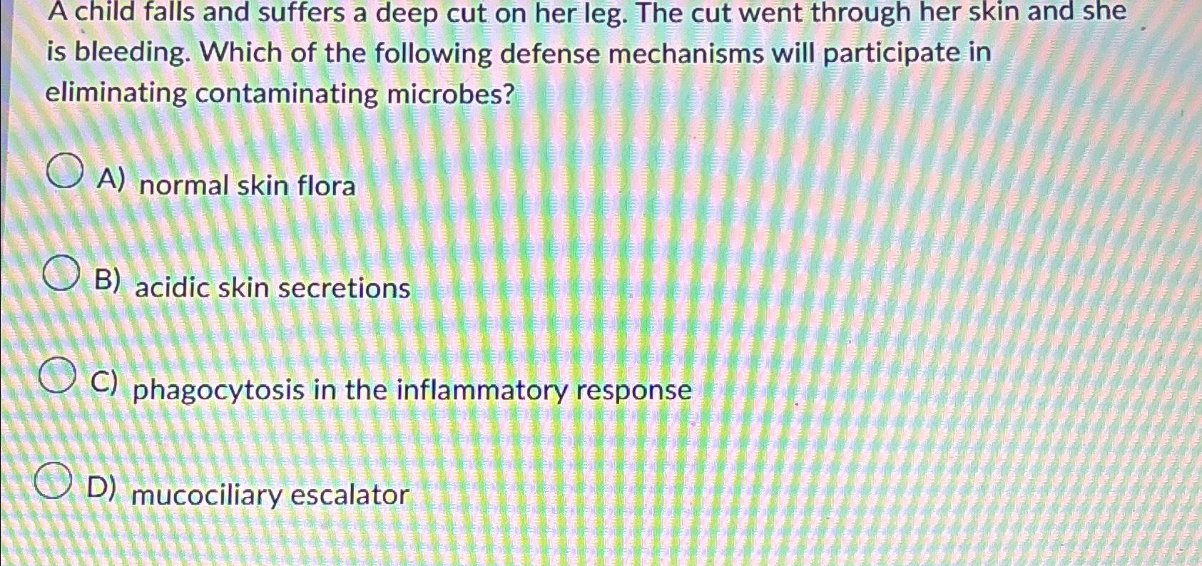 Solved A child falls and suffers a deep cut on her leg. The | Chegg.com