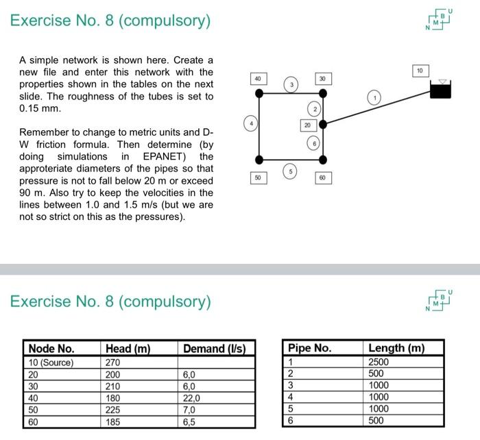 Solved Draw the system in Epanet. Find diameter and make | Chegg.com