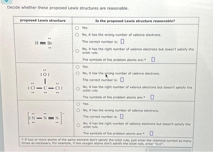 Solved Decide whether these proposed Lewis structures are | Chegg.com
