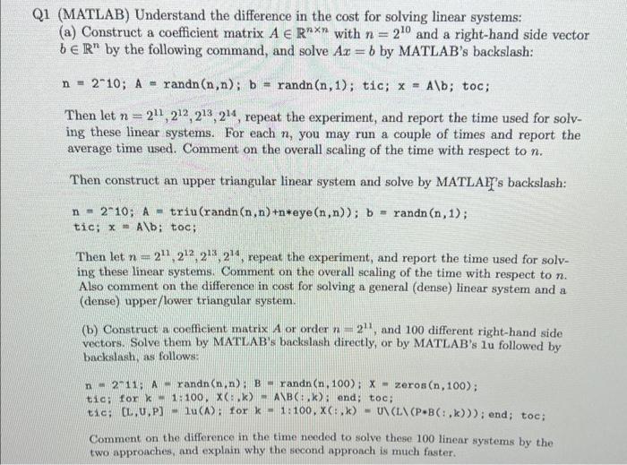 Solved (MATLAB) Understand the difference in the cost for | Chegg.com