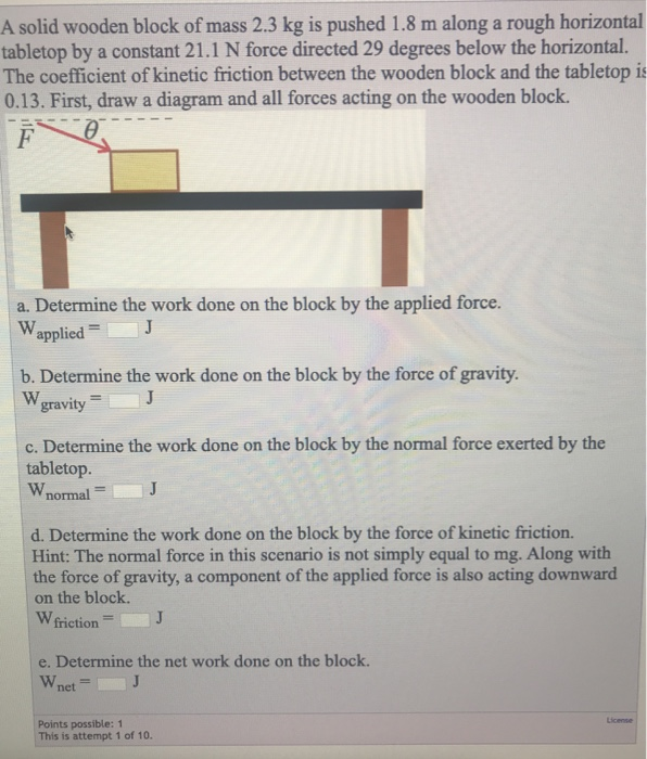 Solved A solid wooden block of mass 2.3 kg is pushed 1.8 m | Chegg.com