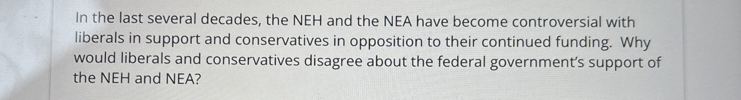 Solved In the last several decades, the NEH and the NEA have | Chegg.com