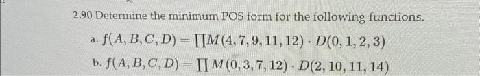Solved 90 Determine the minimum POS form for the following | Chegg.com