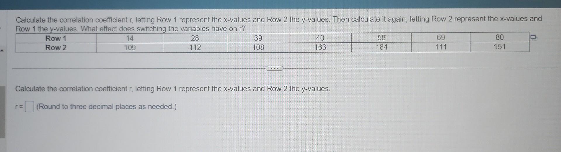 Solved Calculate the correlation coefficient r, letting Row | Chegg.com