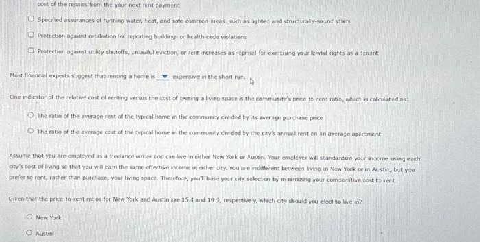 Solved What is Involved in teasing an Apartment or llome? | Chegg.com