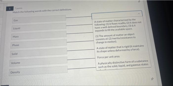 Solved 3 points Match the following words with the correct | Chegg.com