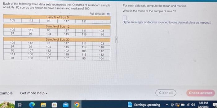Solved Each of the following three data sets represents the | Chegg.com
