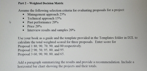 Solved Part 2 - ﻿Weighted Decision MatrixAssume the | Chegg.com