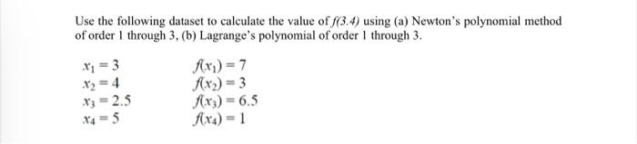 Solved Use the following dataset to calculate the value of | Chegg.com
