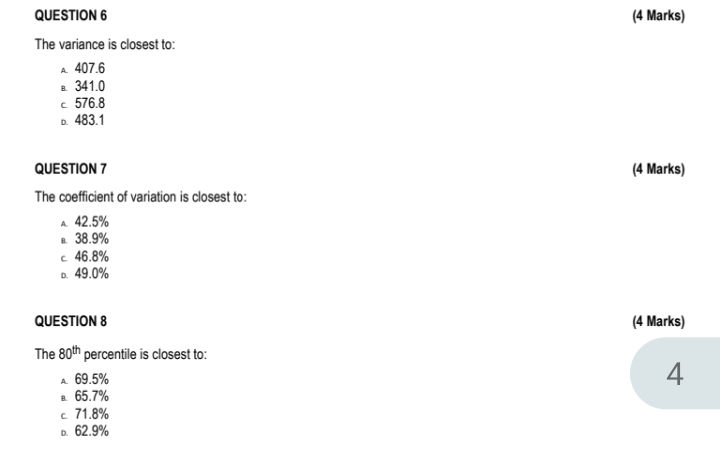 Solved QUESTION 6(4 ﻿Marks)The variance is closest to:a | Chegg.com
