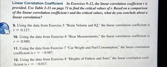 Linear Correlation Coefficient In Exercises 9-12, | Chegg.com