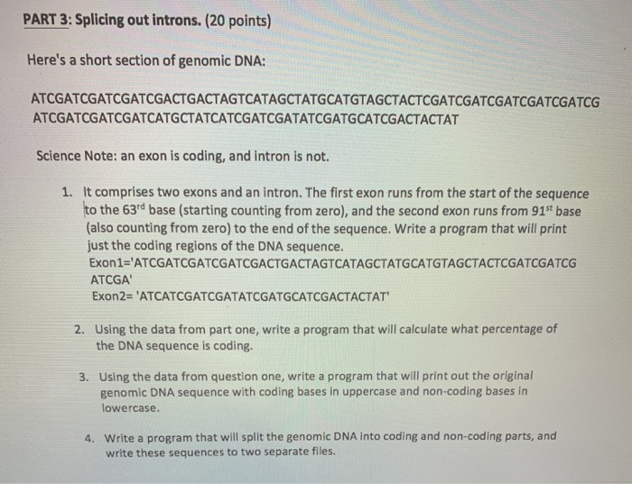 Solved PART 1: Calculating AT content. (10 points) Here's a | Chegg.com