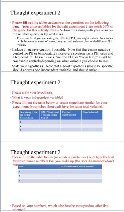 Thought experiment 2 • Please fill out the tables and | Chegg.com