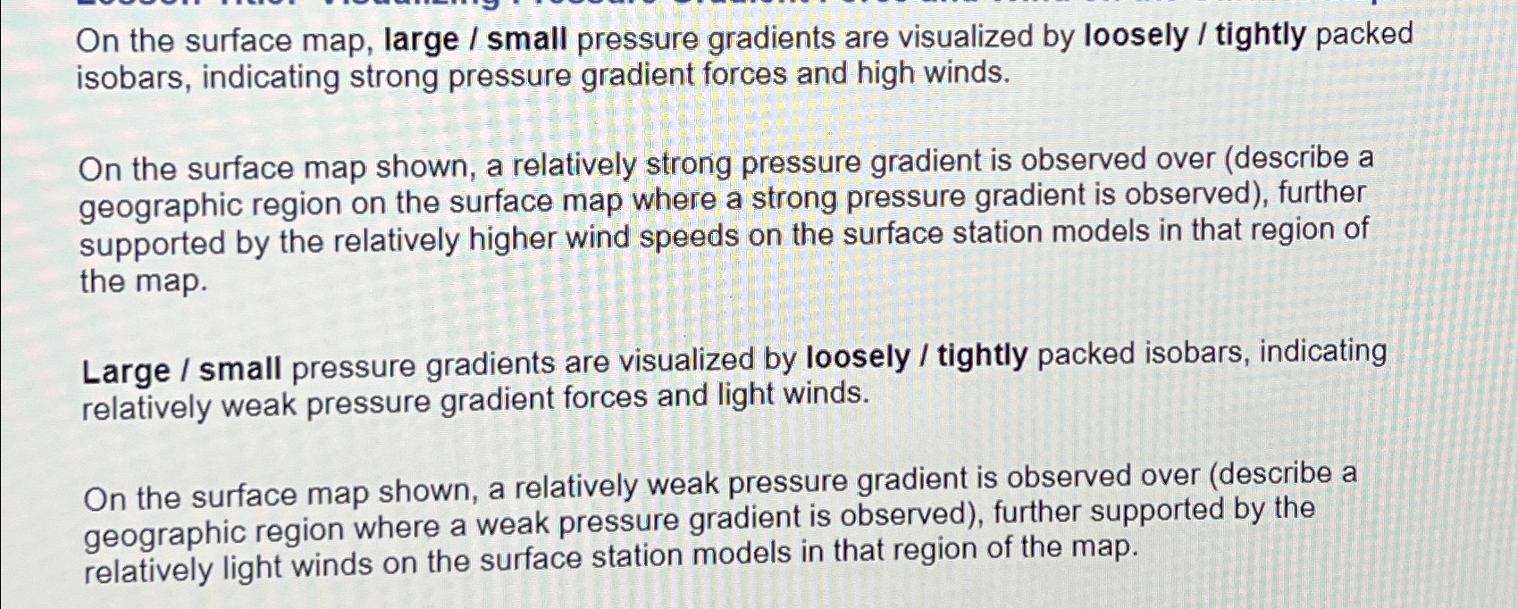 Solved On the surface map, large / ﻿small pressure gradients | Chegg.com