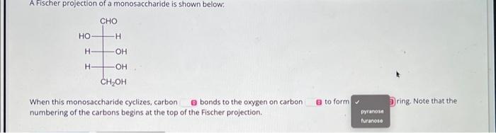 Solved A Fischer projection of a monosaccharide is shown | Chegg.com