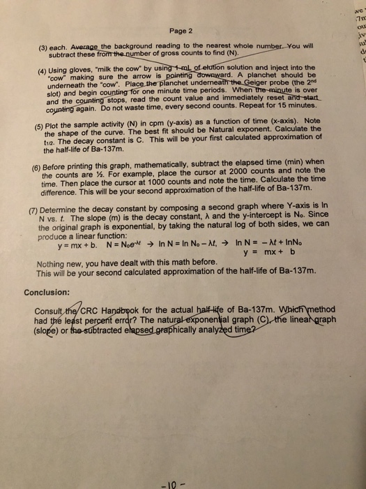 Lab #*. The Half-Life of Barium-137m 2 Estimated Time | Chegg.com