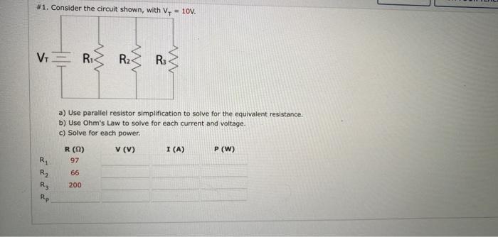 Solved \#1. Consider the circuit shown, with V−=10 V. a) Use | Chegg.com