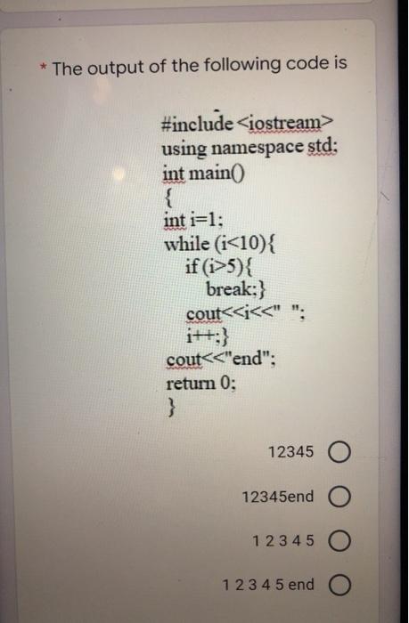 Solved * The output of the following code is #include using | Chegg.com