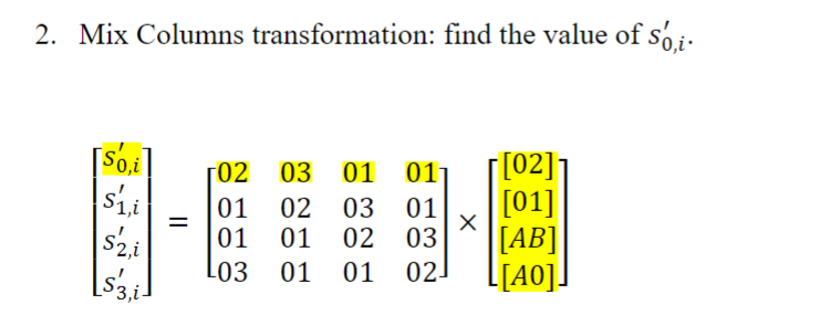 Solved Mix Columns transformation: find the value of | Chegg.com