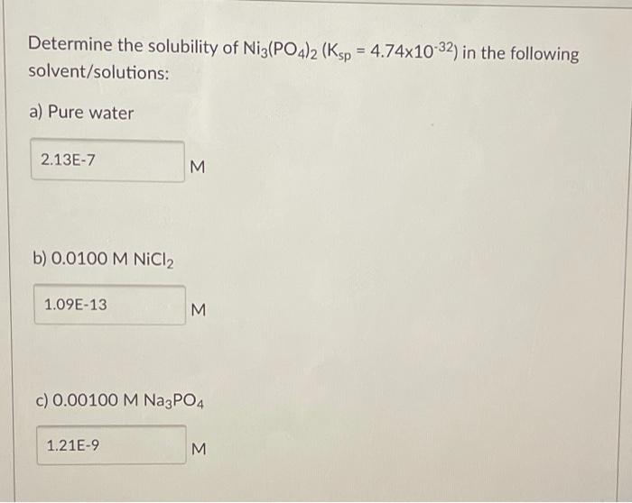 Solved Determine the solubility of Ni3(PO4)2 (Ksp = | Chegg.com
