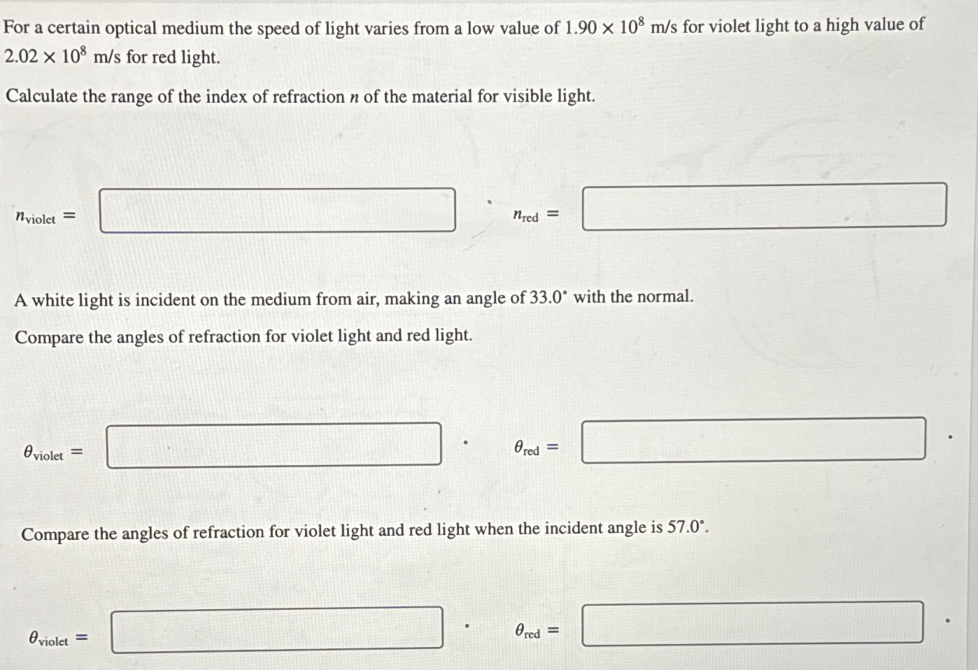 Solved For a certain optical medium the speed of light | Chegg.com