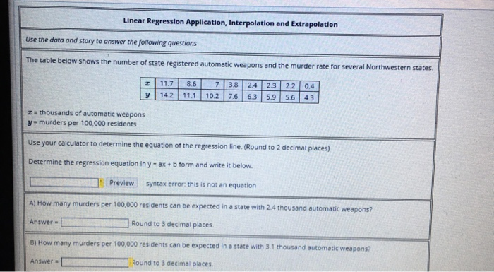 Solved Linear Regression Application, Interpolation and | Chegg.com