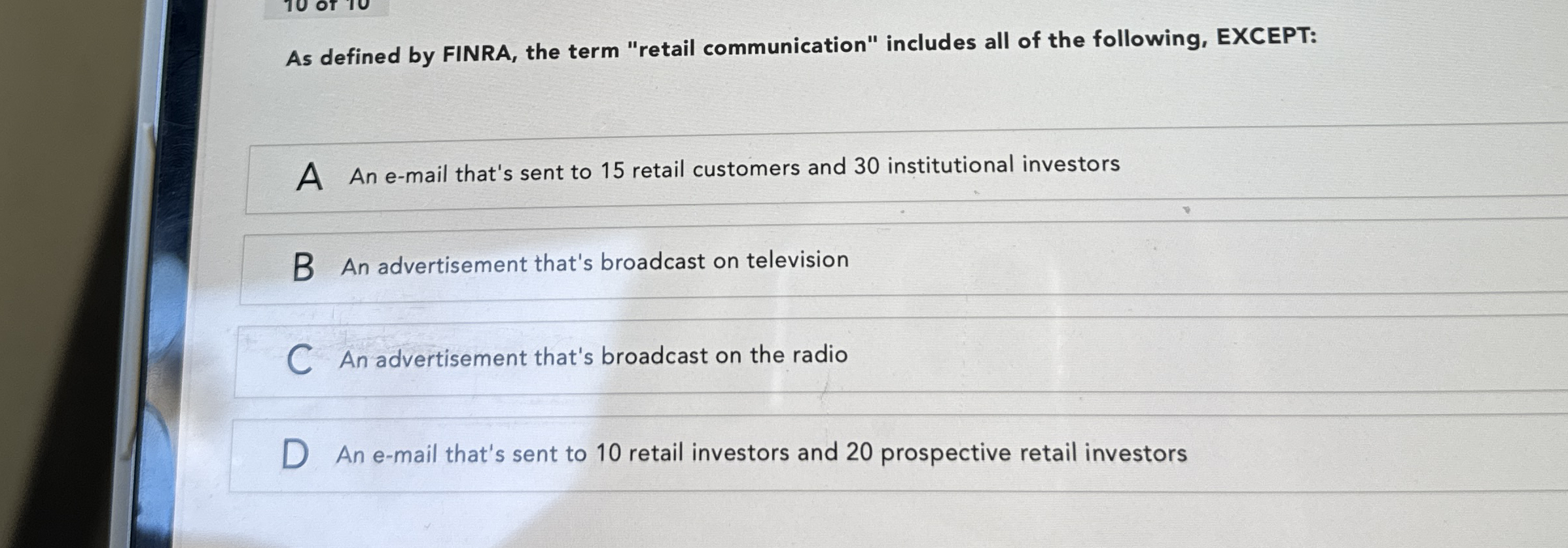 Solved As defined by FINRA, the term "retail communication" | Chegg.com