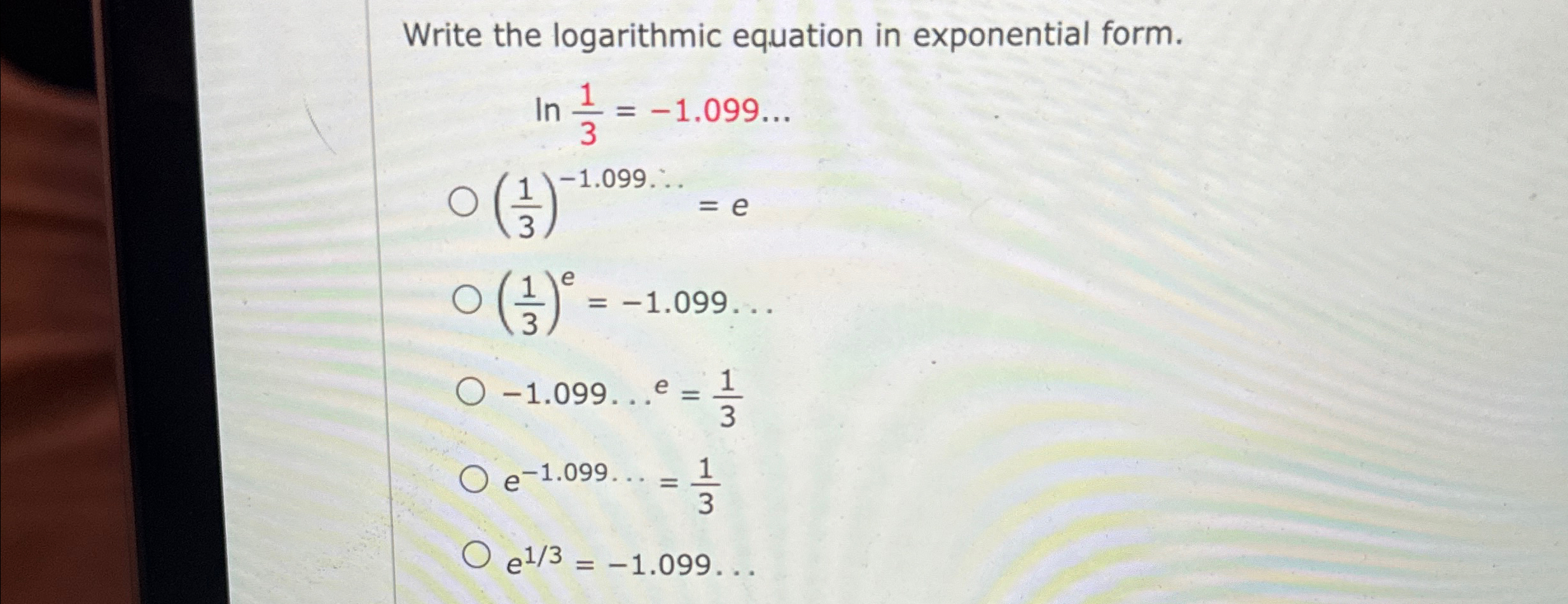 Solved Write the logarithmic equation in exponential | Chegg.com